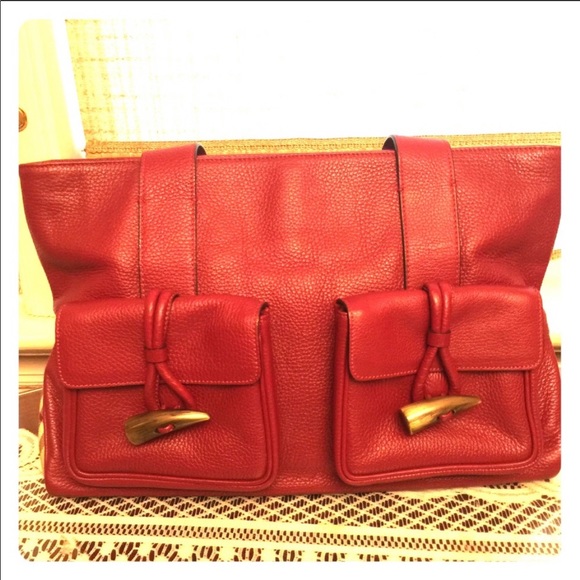 Burberry | Bags | Burberry Red Leather Totes | Poshmark